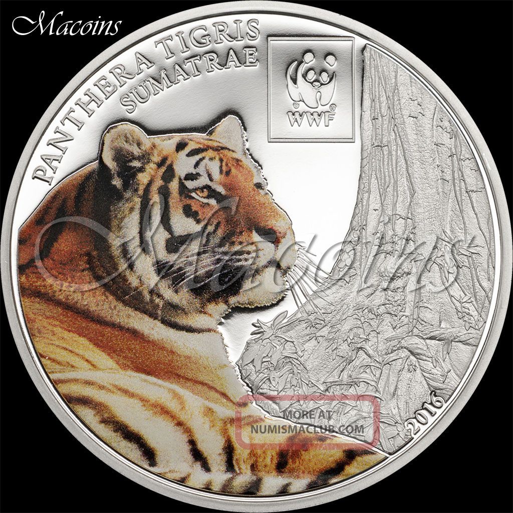 Sumatran Tiger Wwf 2016 Tanzania Cu - Silverplated Coloured Coin