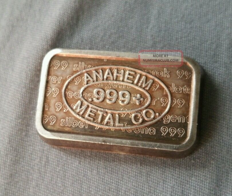 1981 Anaheim Metal Co. 1 Troy Oz. 999 Fine Silver Chunky Bar U. S. V. I ...