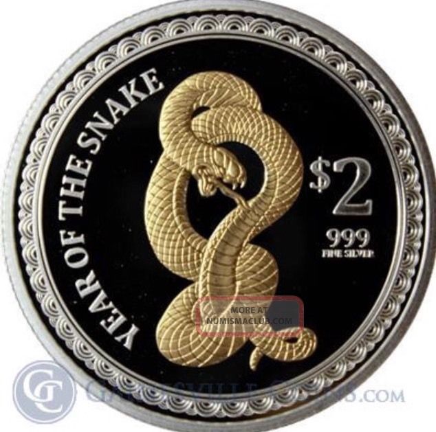2013 Proof Gilded Year Of The Snake 1 Oz Zealand. 999 Silver Lunar Coin