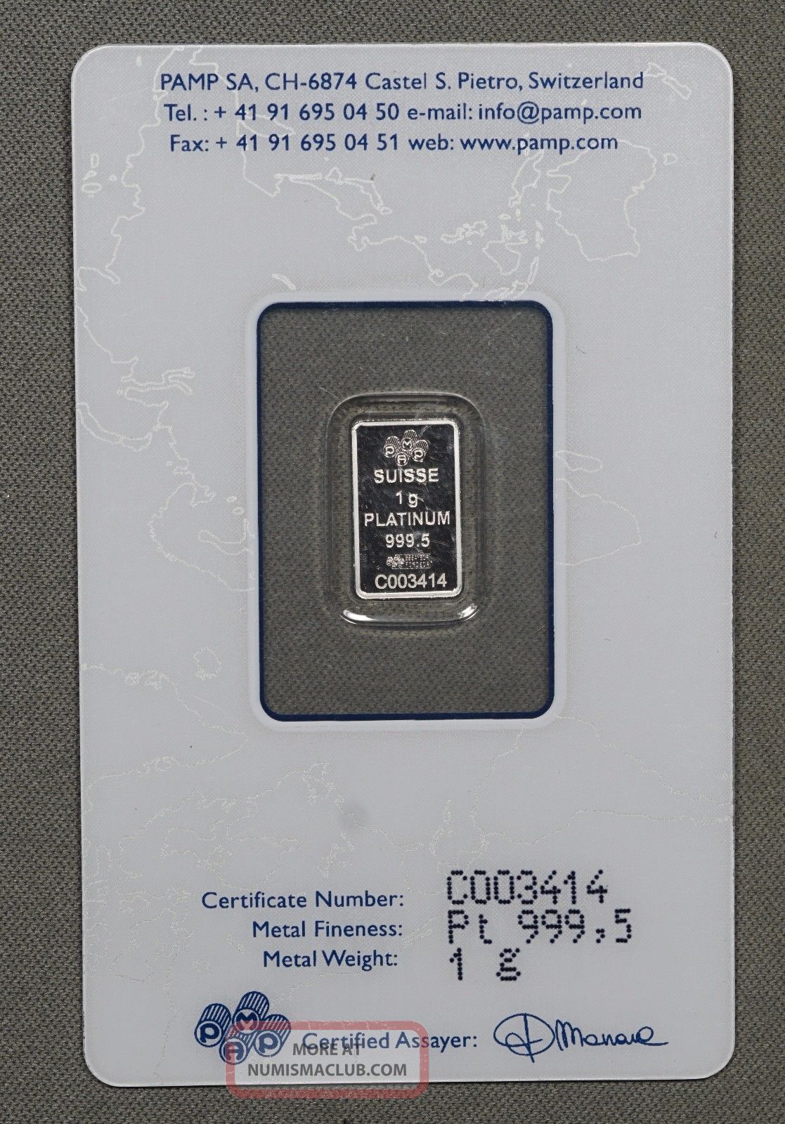 Pamp 0. 9995 Pure Platinum Bar In Assay Card, 1. 0 Gram