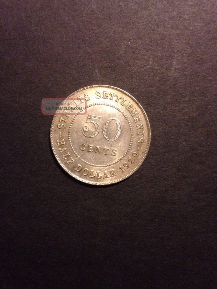 Straits Settlements 1920 50 Cent Half Dollar Silver Coin Straits Settlements 1920 50 Cent Half Dollar Silver Coin