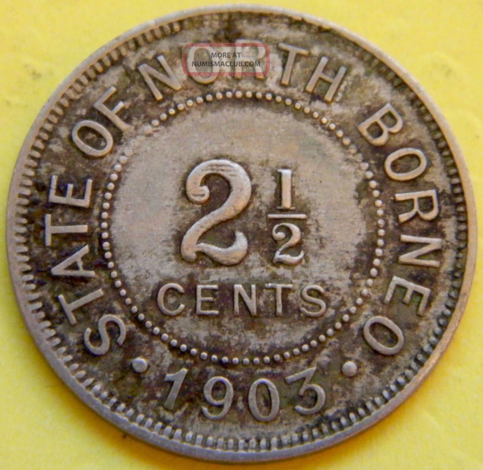 1903 - H British North Borneo 2 1/2 Cents Metal Coin