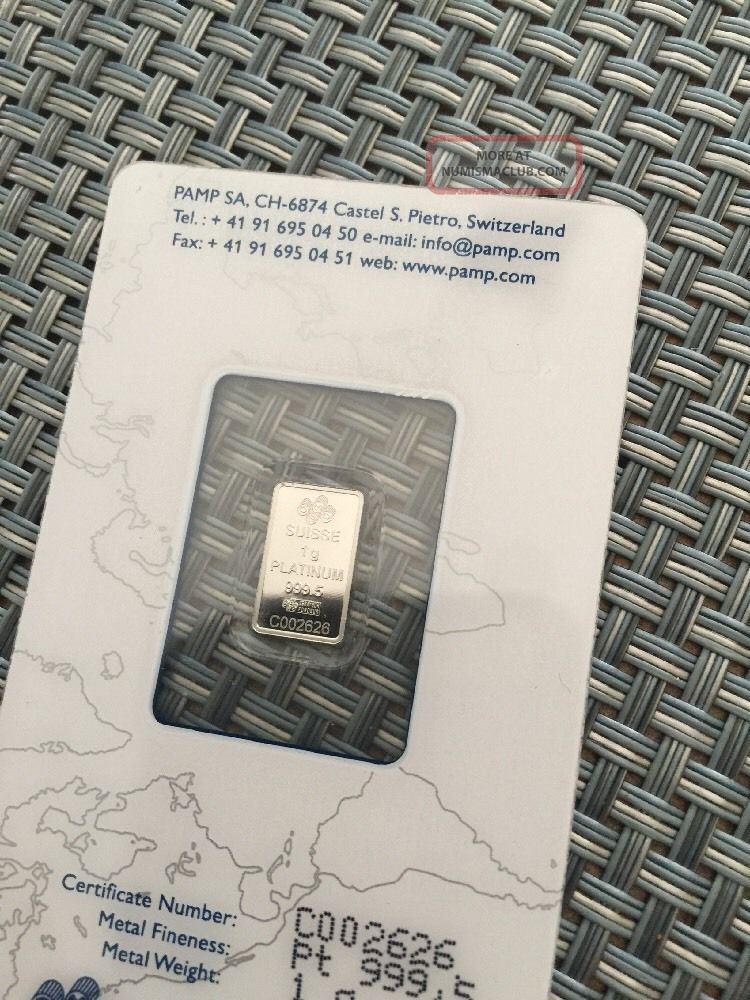 1 Gram Platinum Bar - Pamp Suisse - Fortuna - 999. 5 Fine In Assay