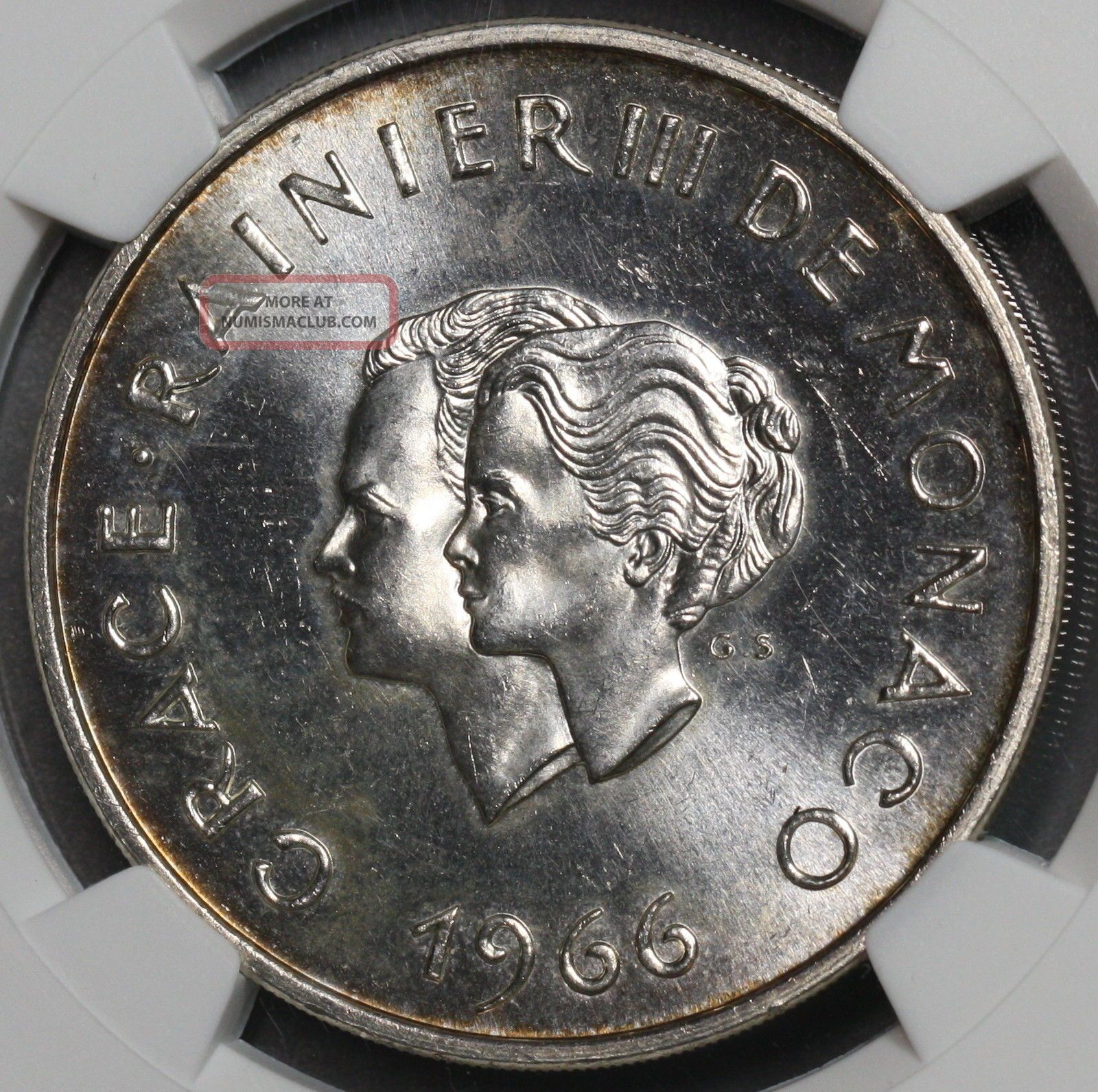 1966 Ngc Ms 64 Bu Monaco Silver 10 Francs Grace Kelly Wedding Coin ...