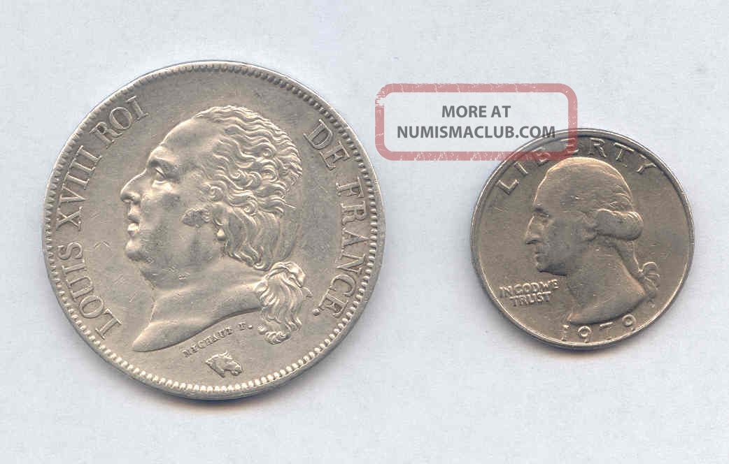 1823 - A Louis Xviii 5 Francs Silver Crown Coin - Cleaned - Details