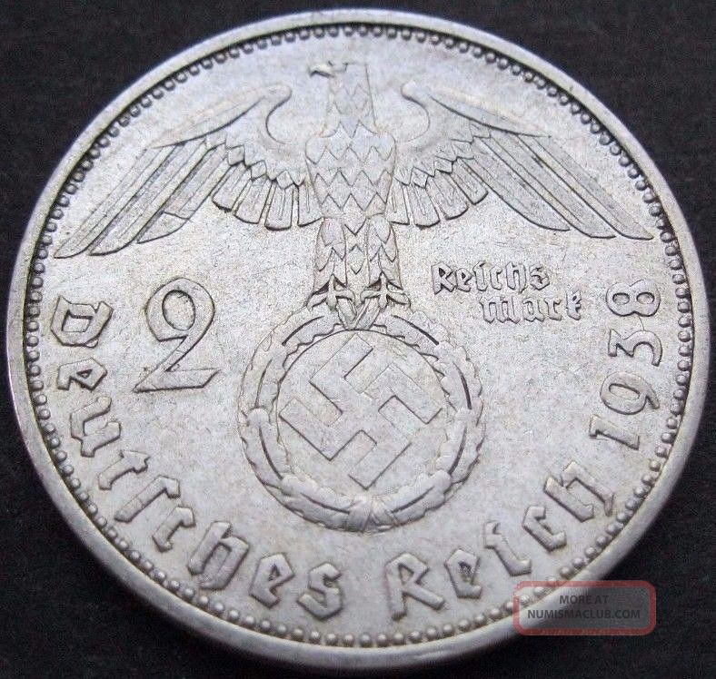 Ww2 German 1938 - A 2 Rm Reichsmark 3rd Reich Silver Nazi Coin (rl 677)