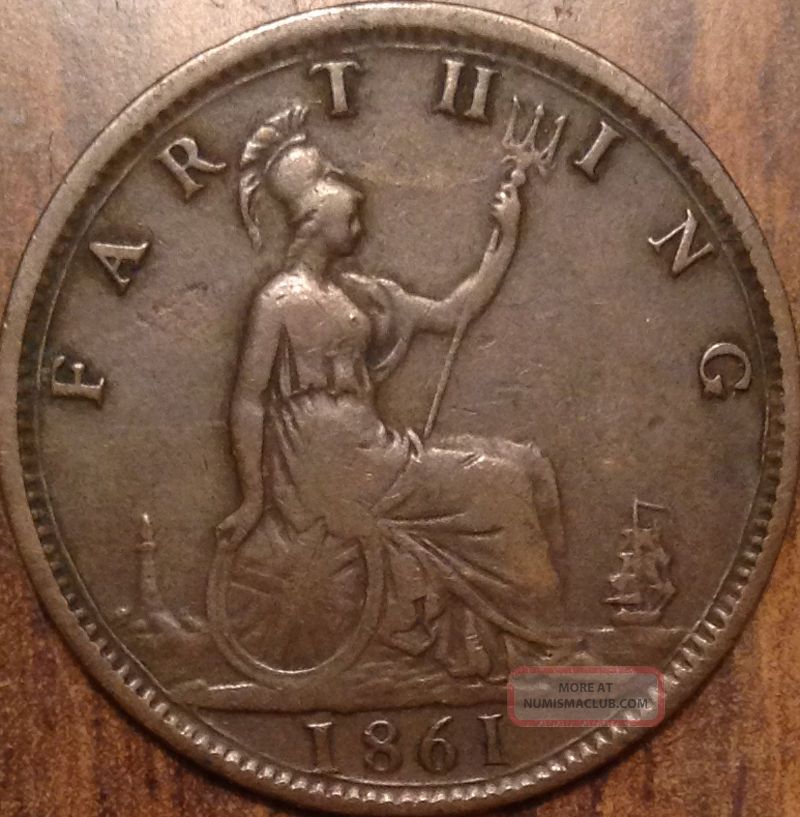 1861 Uk Great Britain Farthing Hg Example In