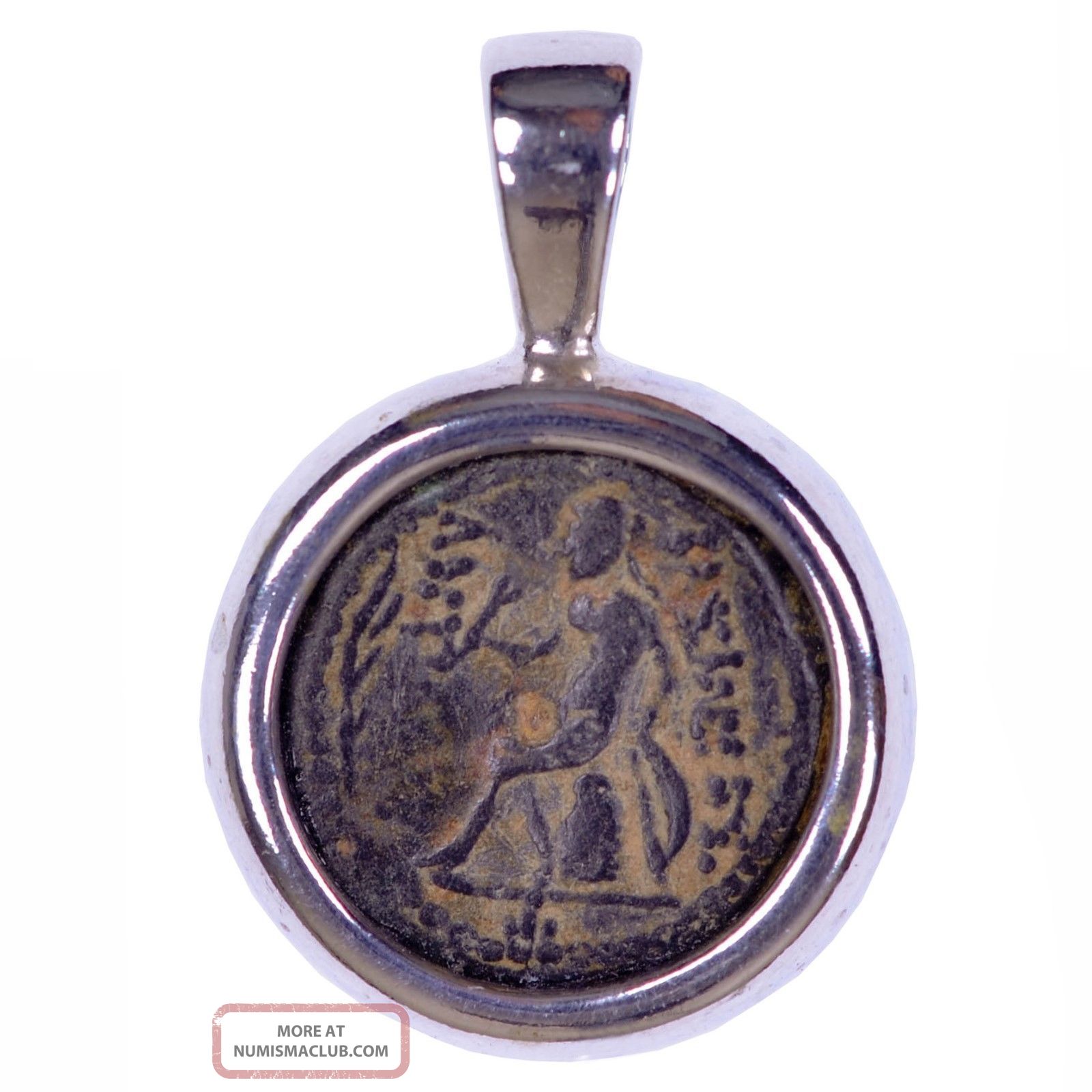 Seleucid Serrated Bronze Coin. 925 Silver Pendant Antiochus Iv Biblical ...