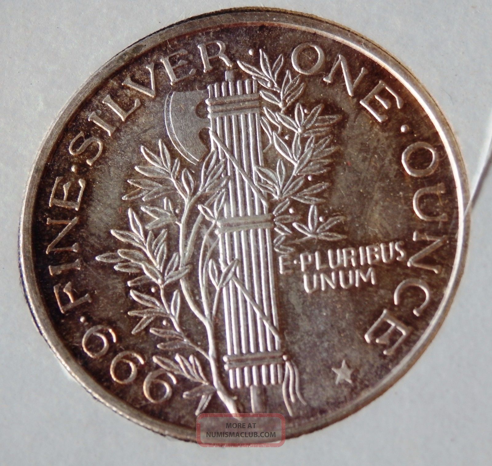 Winged Liberty " Mercury " Dime 1 Oz. 999 Fine Silver Round Rainbow Toning