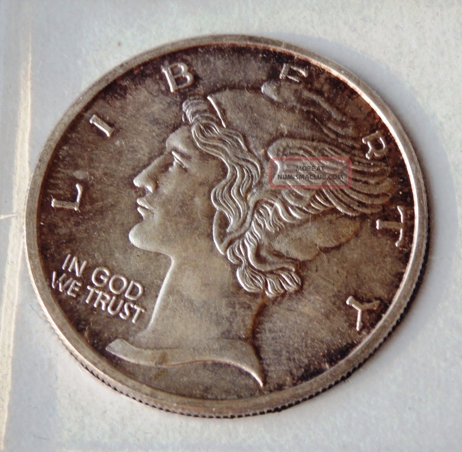 Winged Liberty " Mercury " Dime 1 Oz. 999 Fine Silver Round Rainbow Toning