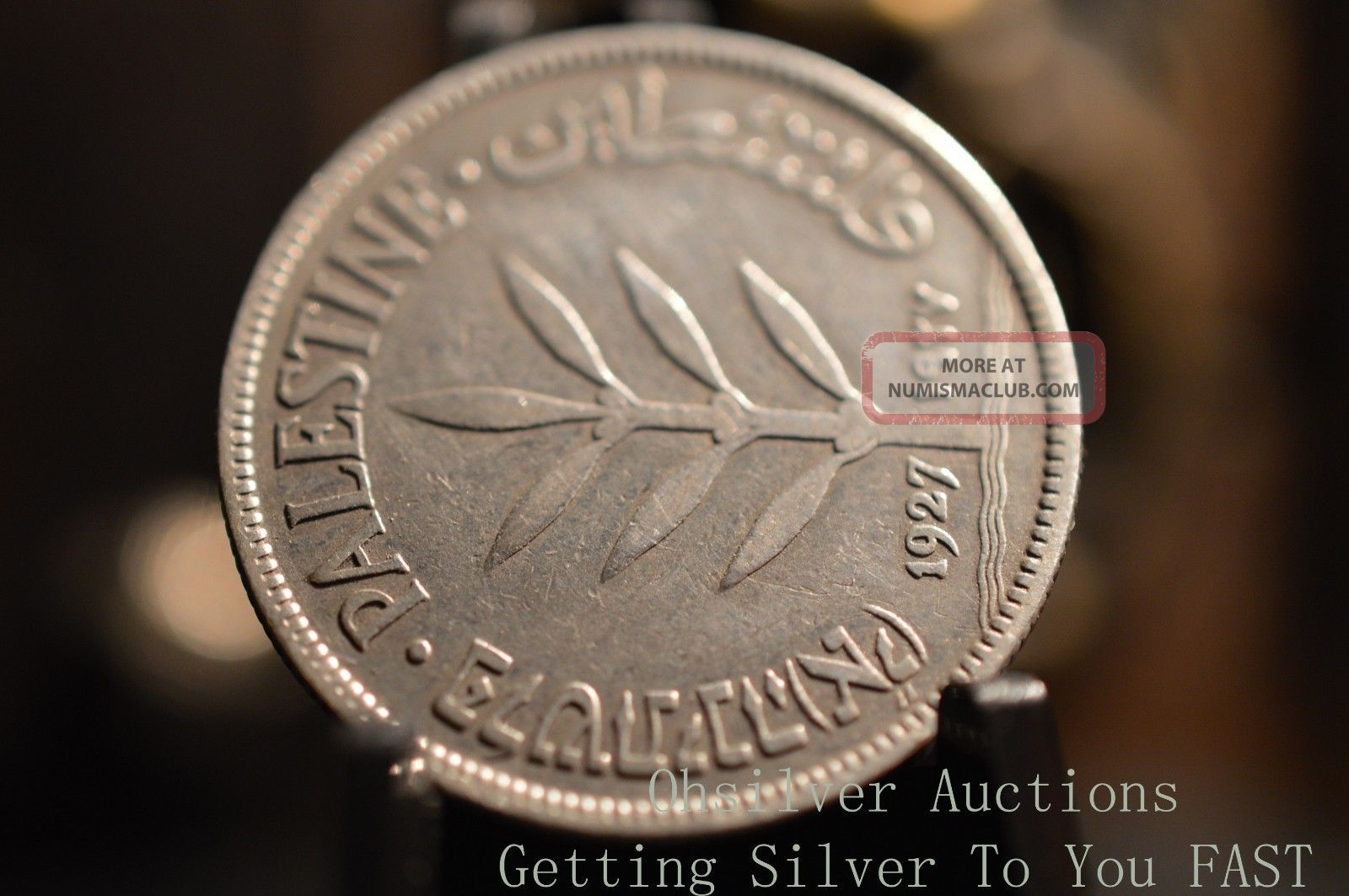 1927 100 Mils Palestinian Coin Circulated 11. 7 Grams. 720 Fine Silver