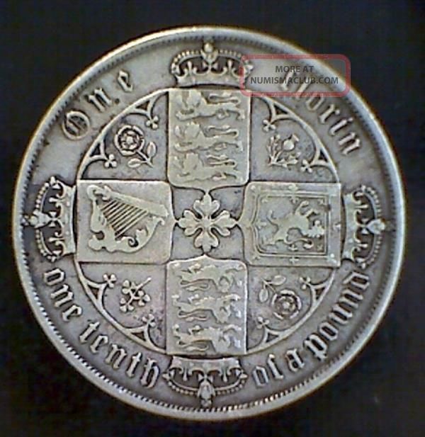 1873 Great Britain 1 One Florin 2 Shillings. 925 Silver Coin Victoria ...