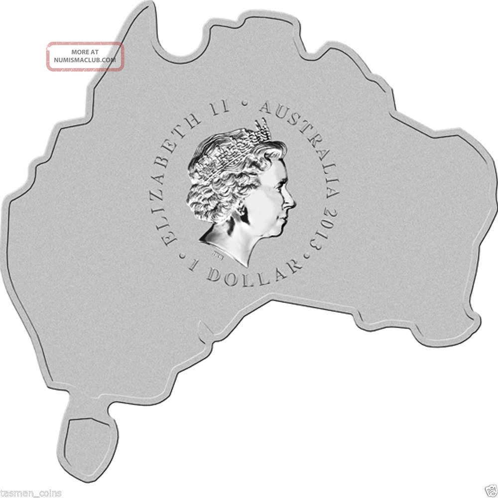 2013 Australian Map Kangaroo 999 Silver 1oz Map Shaped Coin