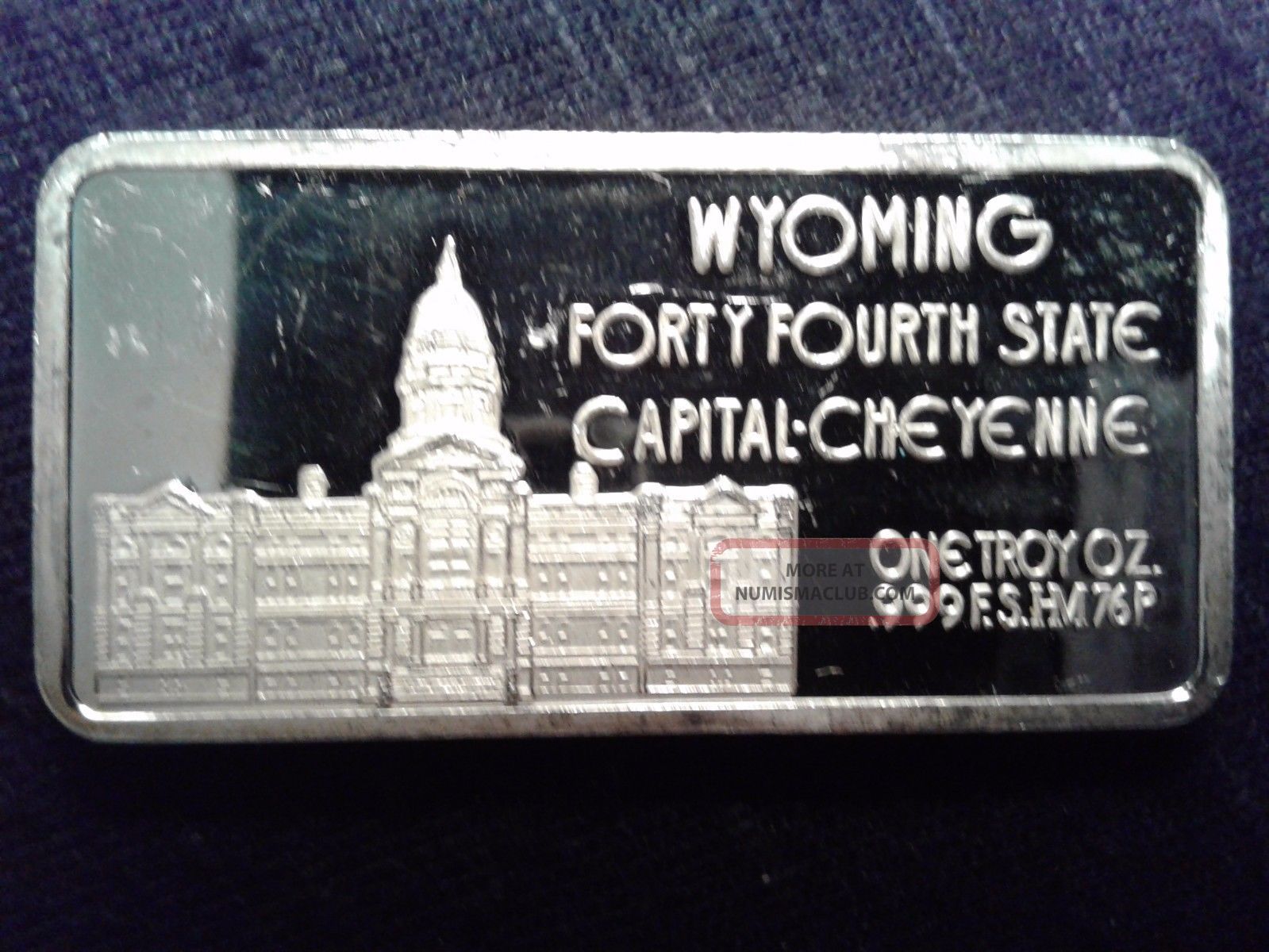 Wyoming 44th State 1 Oz. 999 Fine Silver Bar 50 States Series