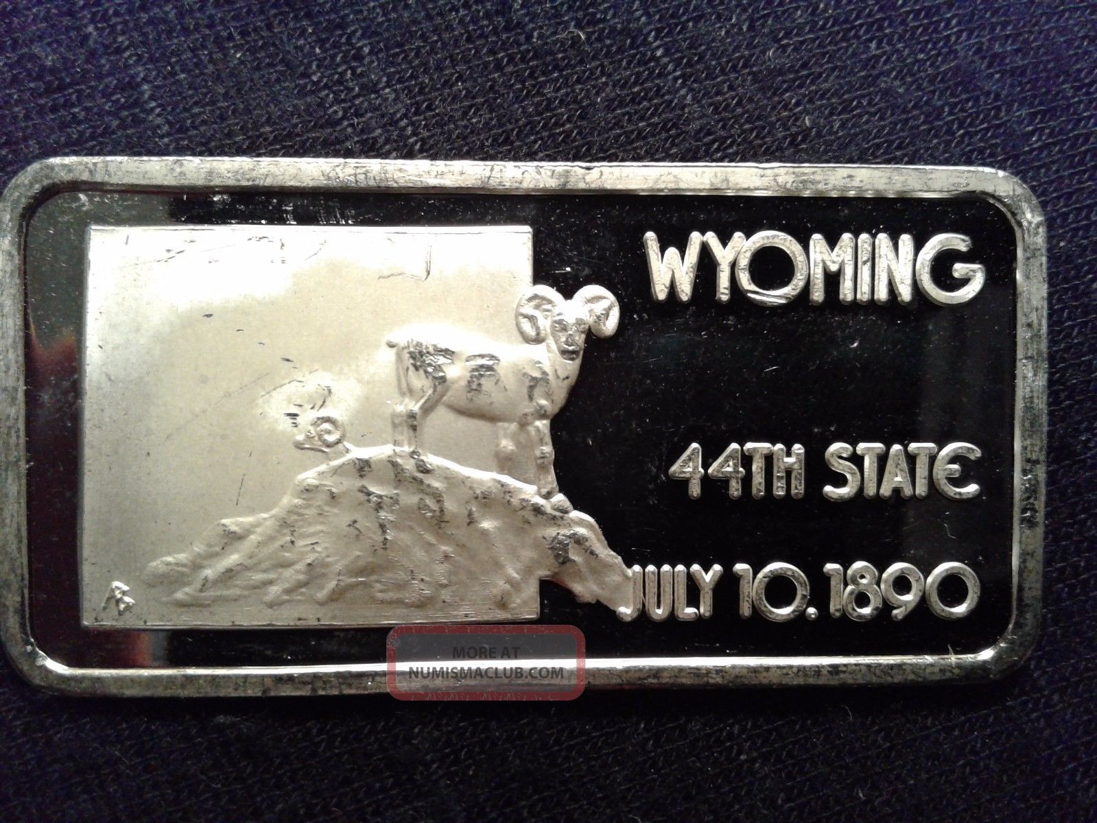 Wyoming 44th State 1 Oz. 999 Fine Silver Bar 50 States Series