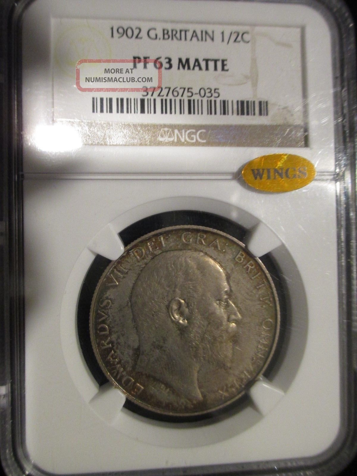 1902 Great Britain Silver 1/2 Half Crown Ngc Pf 63 Matte - Wings